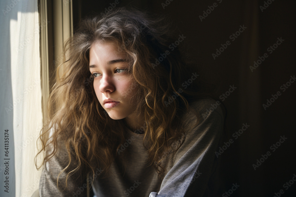 Portrait of a Teenage Girl Expressing Loneliness and Depression ...