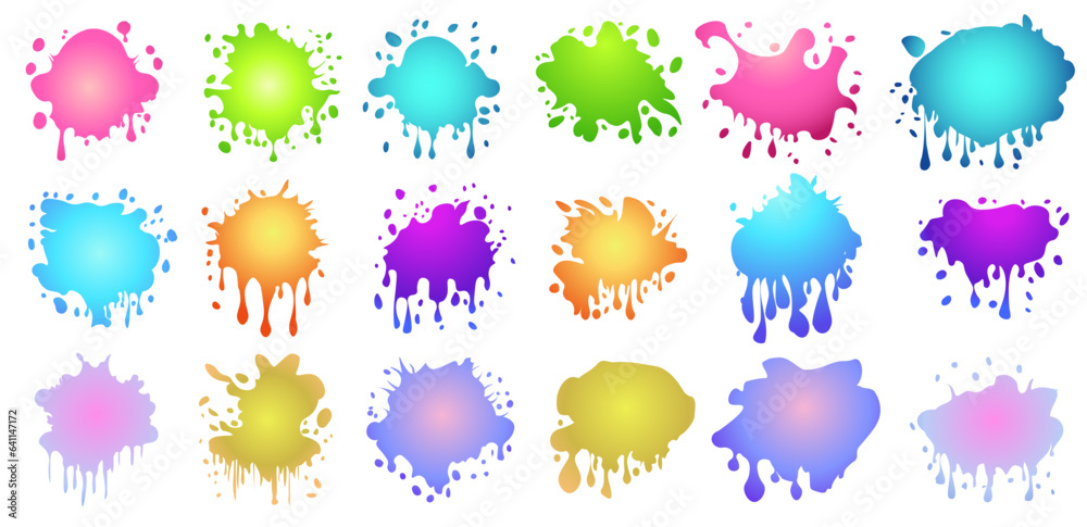 Color splash of paints, spray drops staining, frame with wet paint drop ...