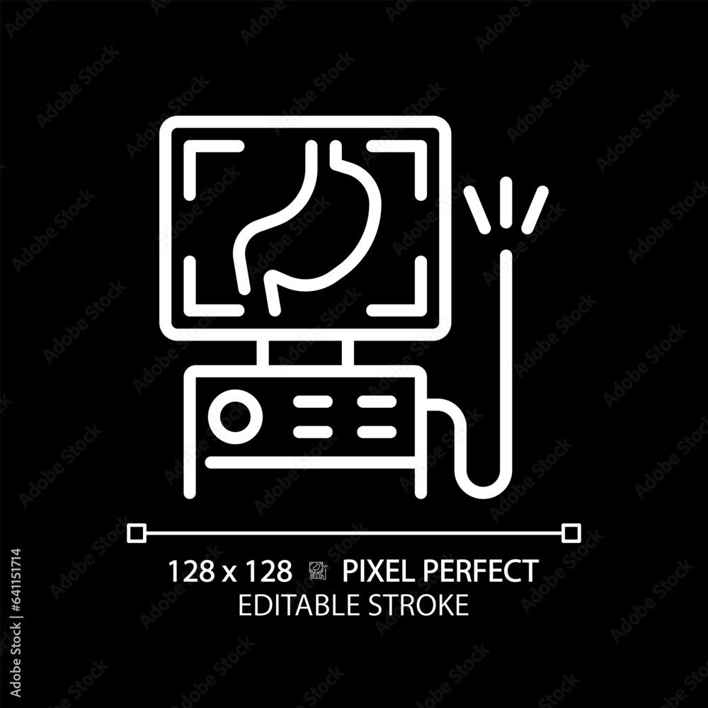 Endoscope pixel perfect white linear icon for dark theme. Medical tool ...