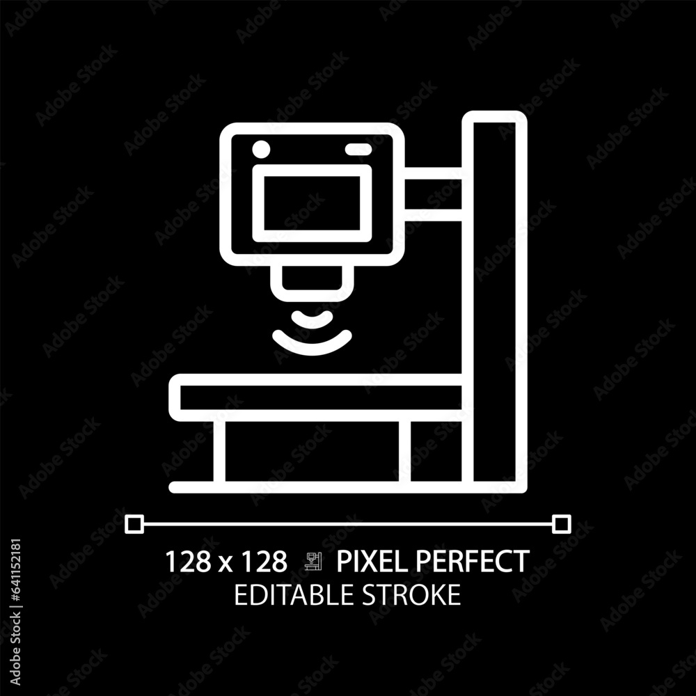X ray machine pixel perfect white linear icon for dark theme. Physical ...