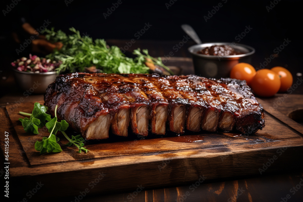 photograph of Grilled Pork Roasted BBQ Pork Ribs Prime Iberico Pork ...