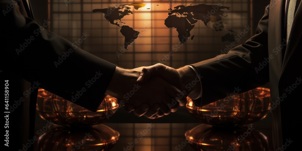 Shadow business. Secret government agreements. Silhouette of two ...