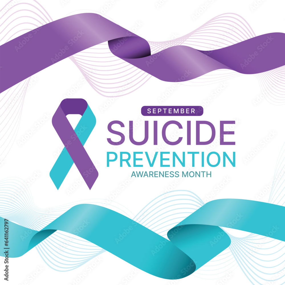 Suicide prevention awareness month - text and Teal purple ribbon ...