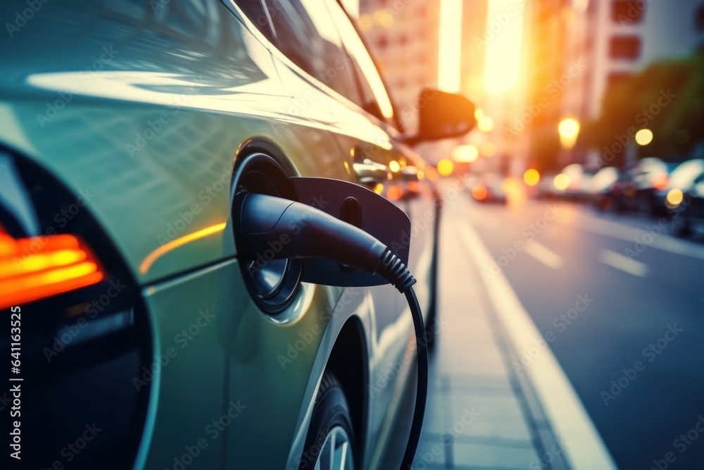 details of electric car charging on city streets. EV charging on street ...