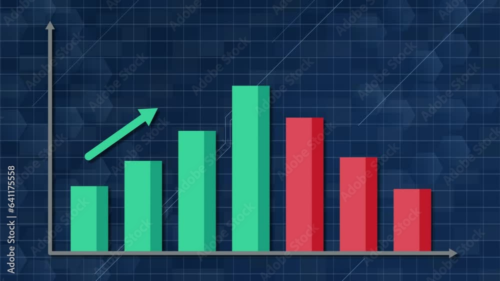 Animation of a bar graph moving upward and then downward, with blue ...