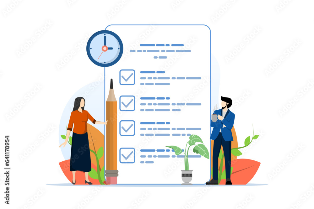 Concept of time management, checklist, completing business tasks ...