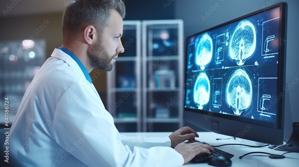 In a medical laboratory, a doctor oversees the procedure and monitors ...