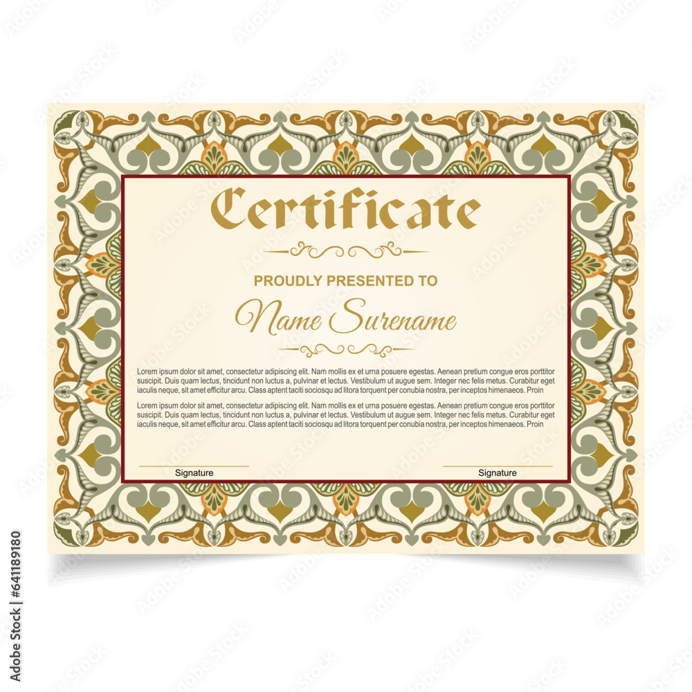 Certificate template with guilloche elements. Green diploma border ...
