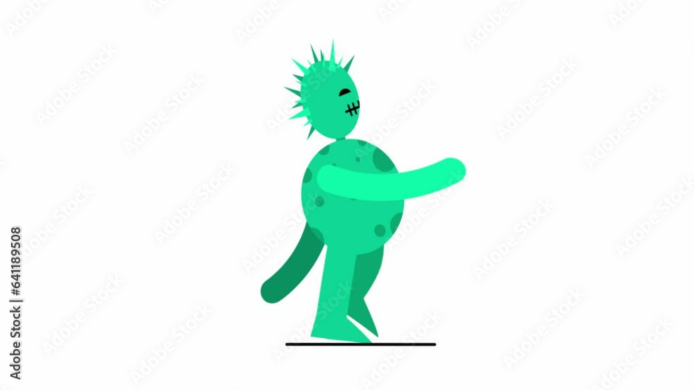 Seamless animation of cartoon green monster walking. Funny walk ...