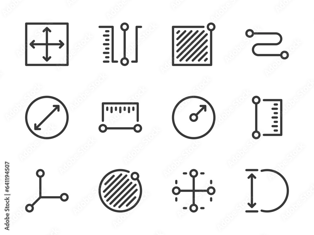 Measurement and Dimension vector line icons. Size and Scale Measure ...