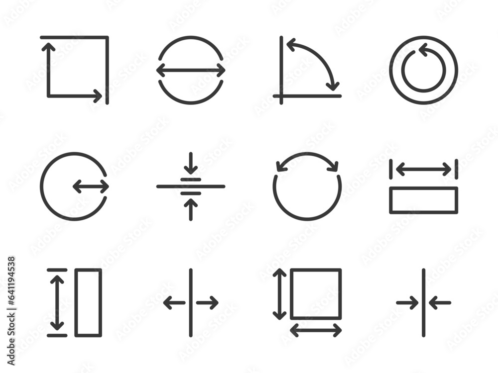 Measurement and Dimension vector line icons. Size and Scale Measure ...