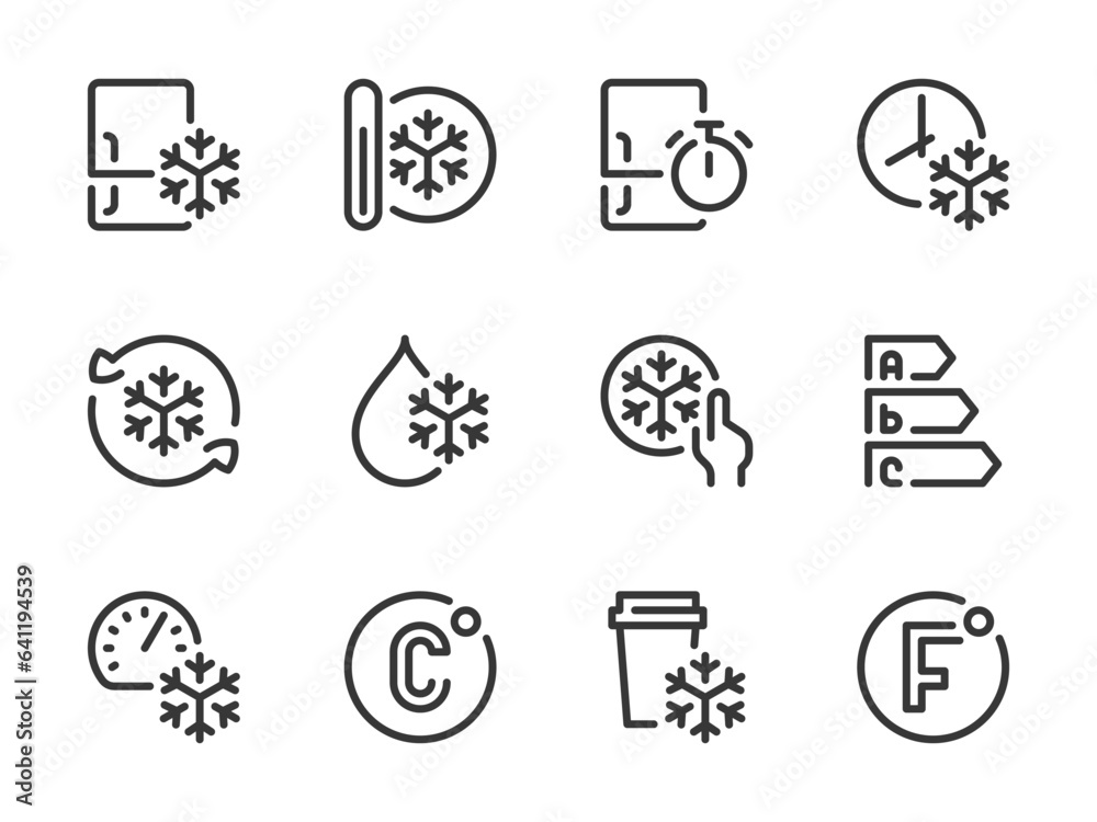 Fridge and Freezer vector line icons. Freezing and Refrigeration and ...