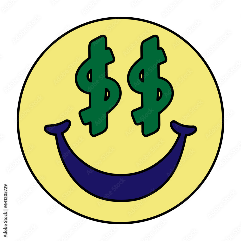 Smiley face with dollar eyes sticker illustration 素材庫向量圖 | Adobe Stock