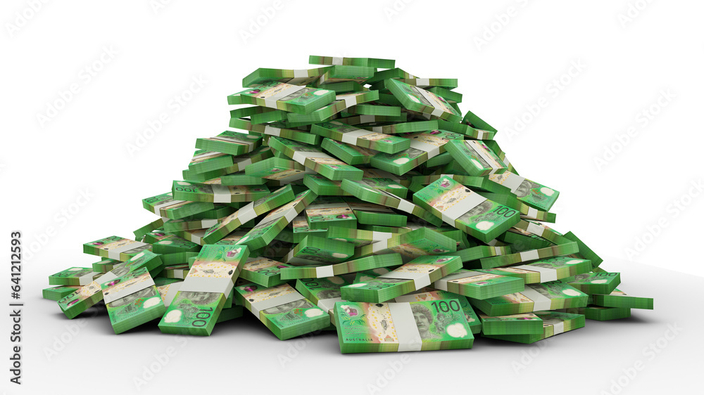 Big pile of stacks of Australian dollar notes a lot of money isolated ...