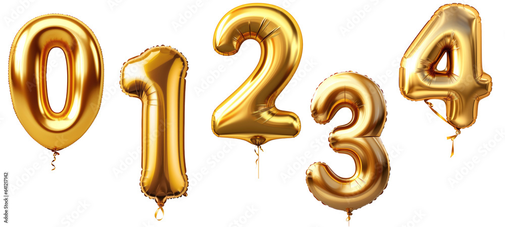 Gold Foil Balloons Number Clipart. Generative AI Stock Illustration ...