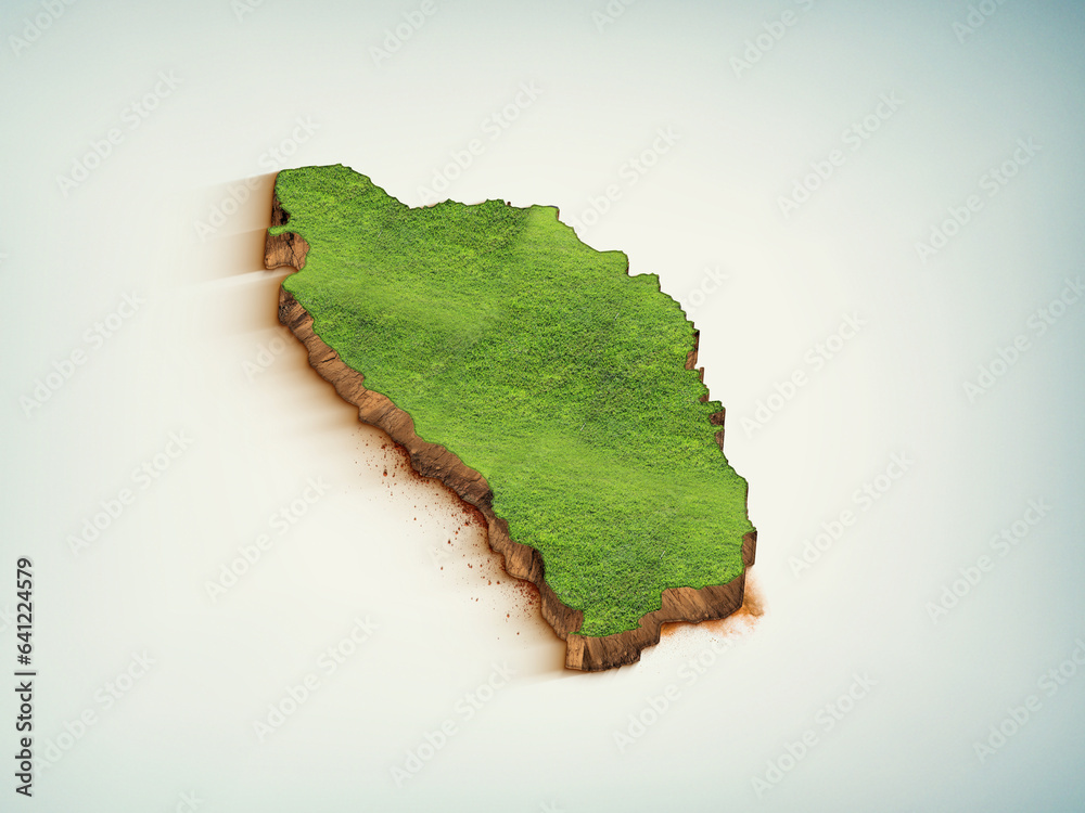 High-quality Dominica 3D soil map, Dominica 3D soil map render. Stock ...