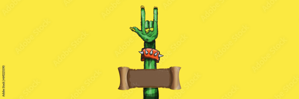 vector green cartoon Zombie rock n roll hand isolated on horizontal ...