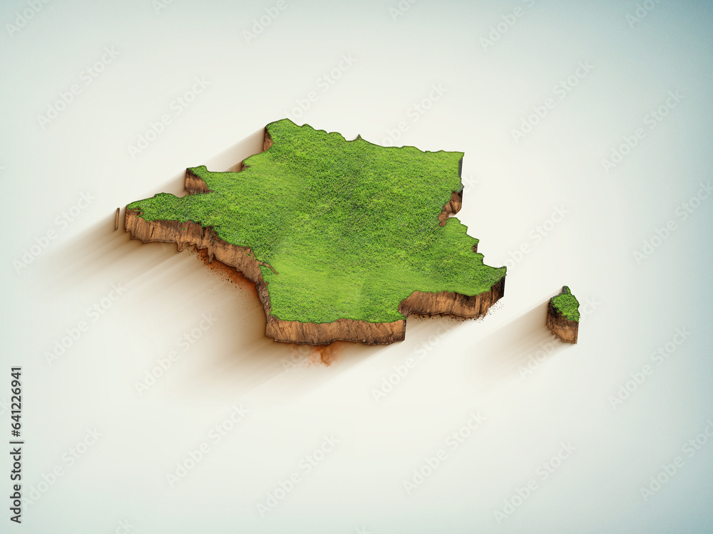 High-quality France with Regions 3D soil map, France with Regions 3D ...