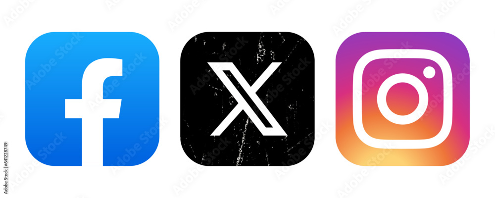Set of popular social media mobile apps icons: Facebook, Instagram and ...