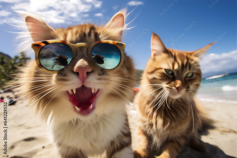 wefie cats with smile and happy face, cute fluffy, hyper realistic ...