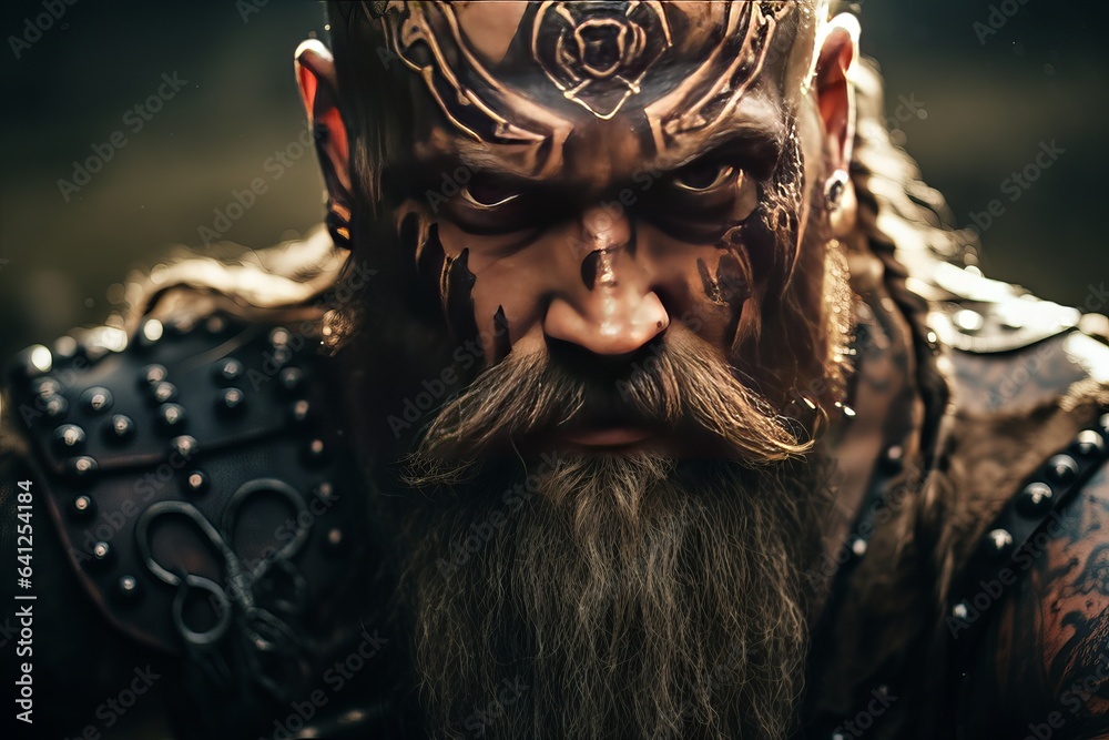 Berserk medieval warrior Viking attacking enemy with axes while covered ...