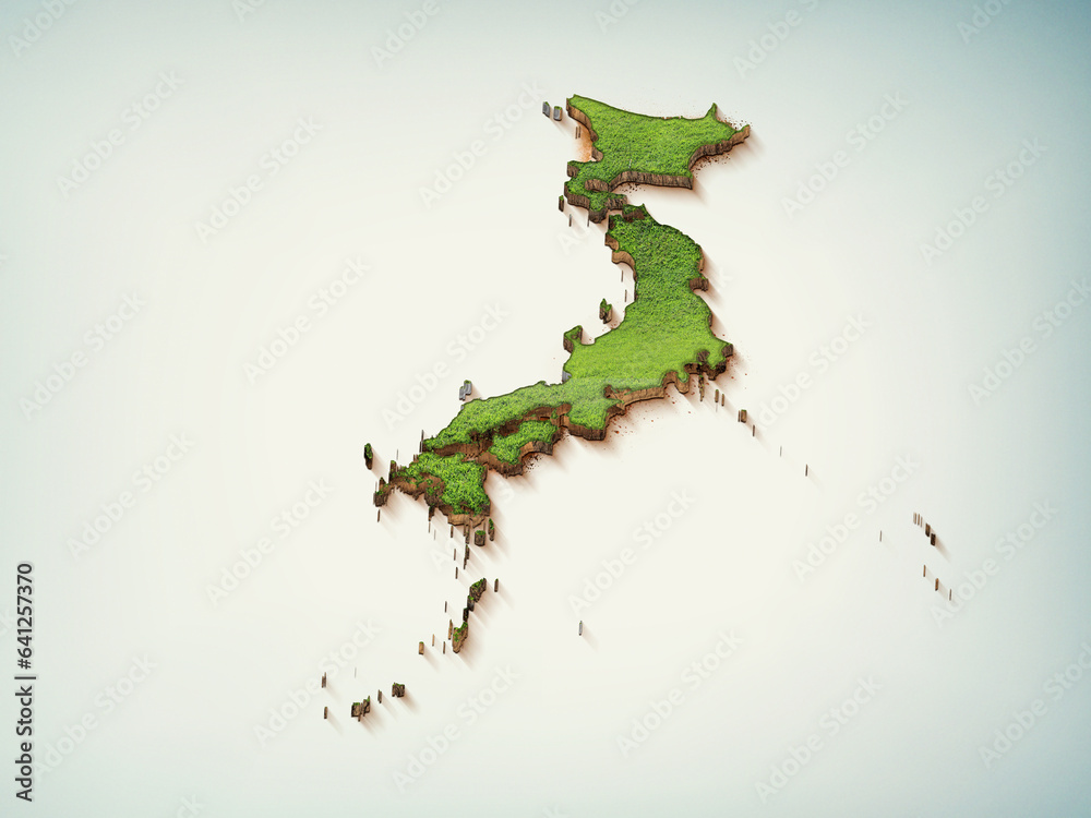 High-quality JAPAN 3D soil map, JAPAN 3D soil map render. Stock ...