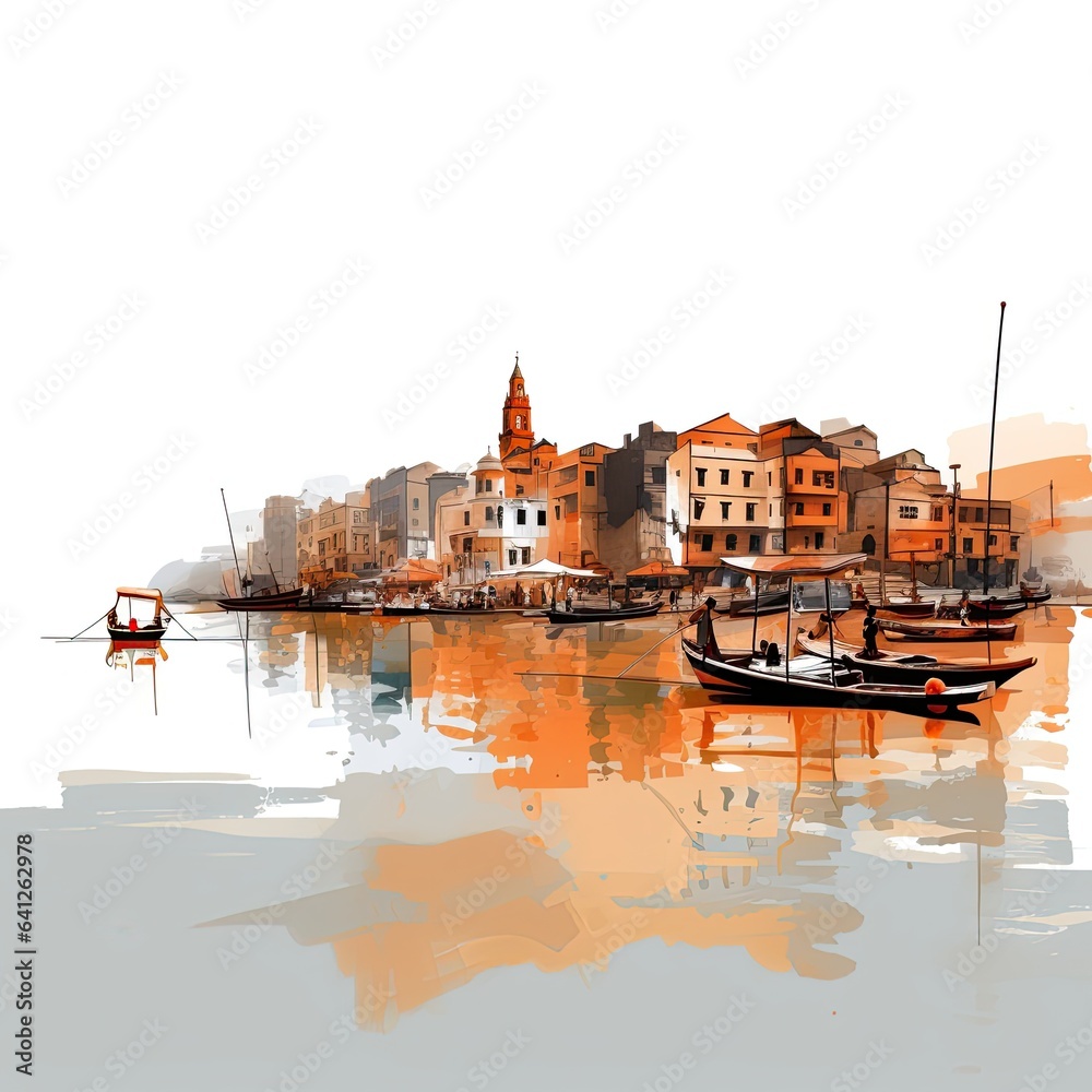 watercolors of the ganges river in varanasi Stock Photo | Adobe Stock