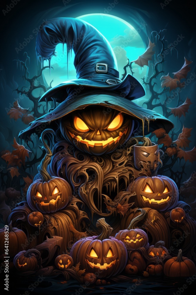 Animated Halloween Scene. Dark Sky-blue and Light Purple Palette. Stock ...