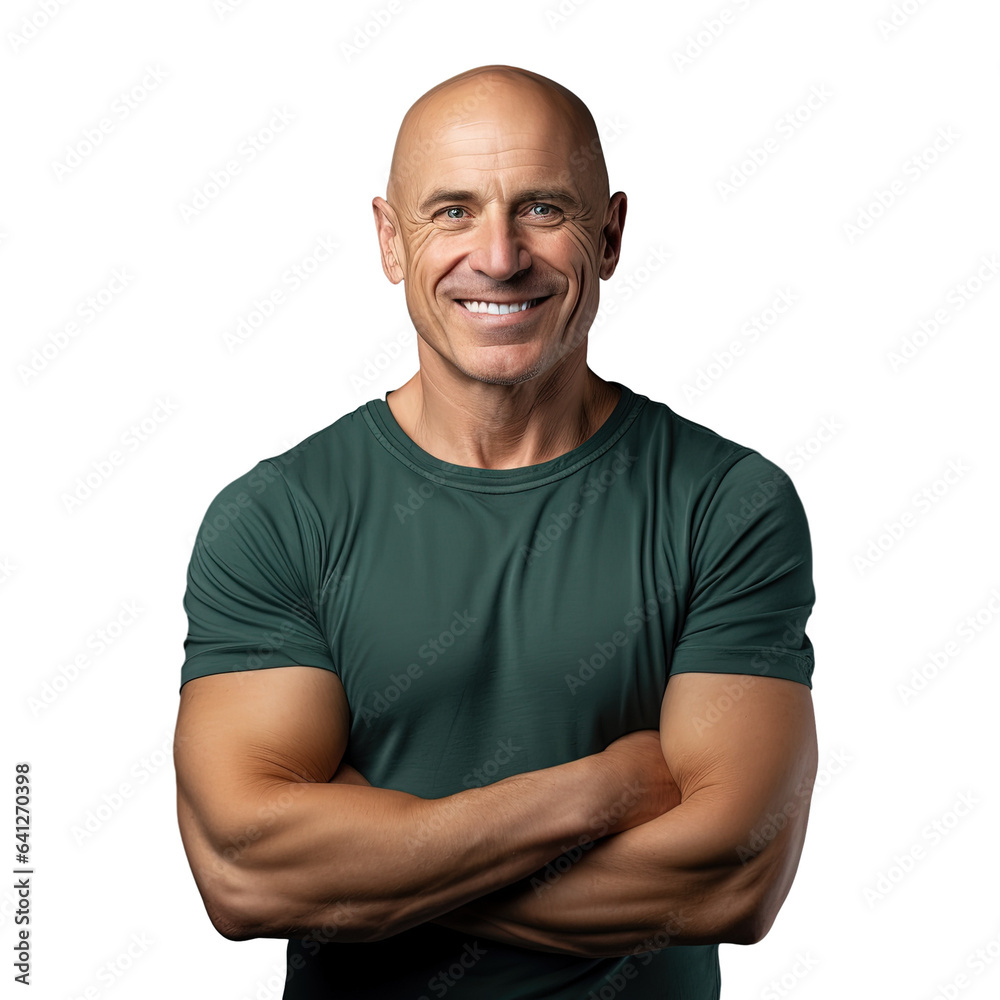 Confident Mature Bald Man Smiling Arms Crossed Waist Up Portrait Stock Foto Adobe Stock
