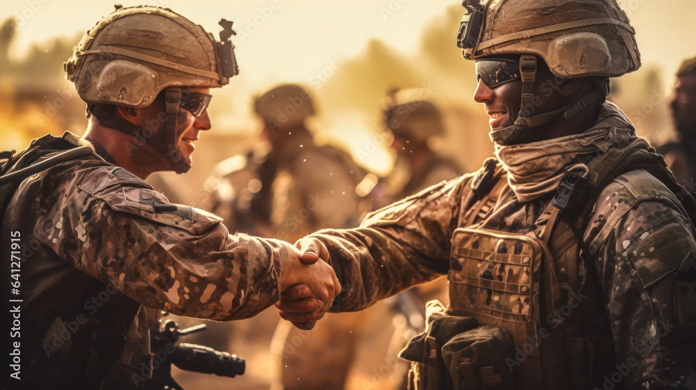 Military Men Greeting Each Other After a Successful Operation AI ...