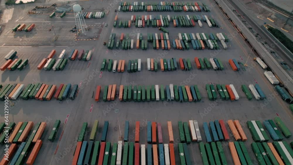 fabuluos drone aerial of Intermodal Terminal Rail road with yard full ...