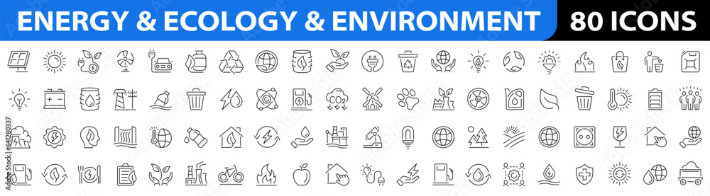 Energy and Ecology icon set. Environment icons. Renewable energy, green ...