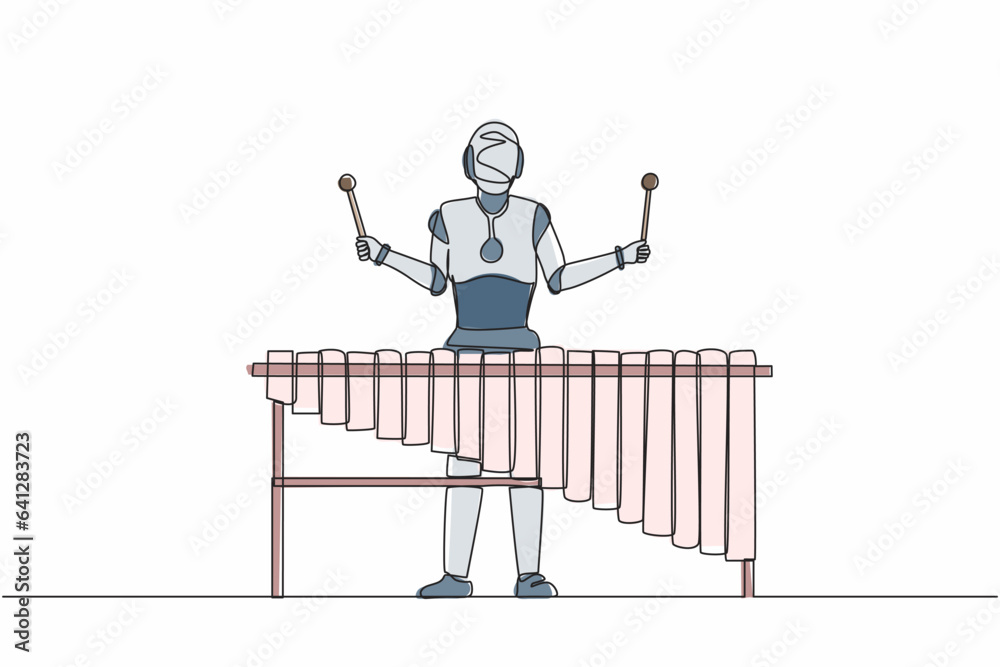 Single continuous line drawing robot percussion player play marimba at ...