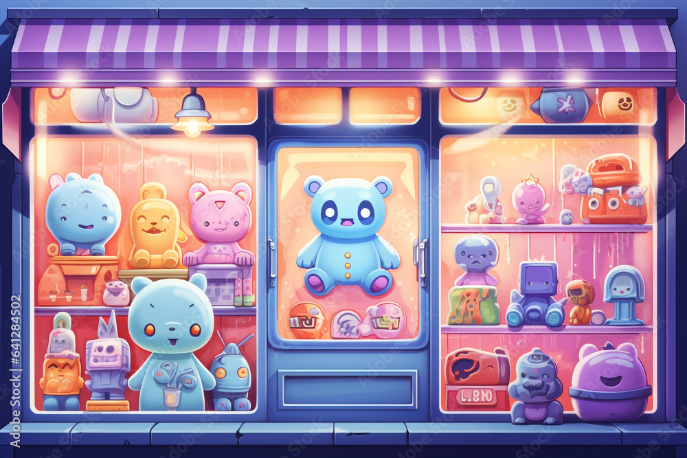 Generative ai illustration of store window of toy shop with animal ...