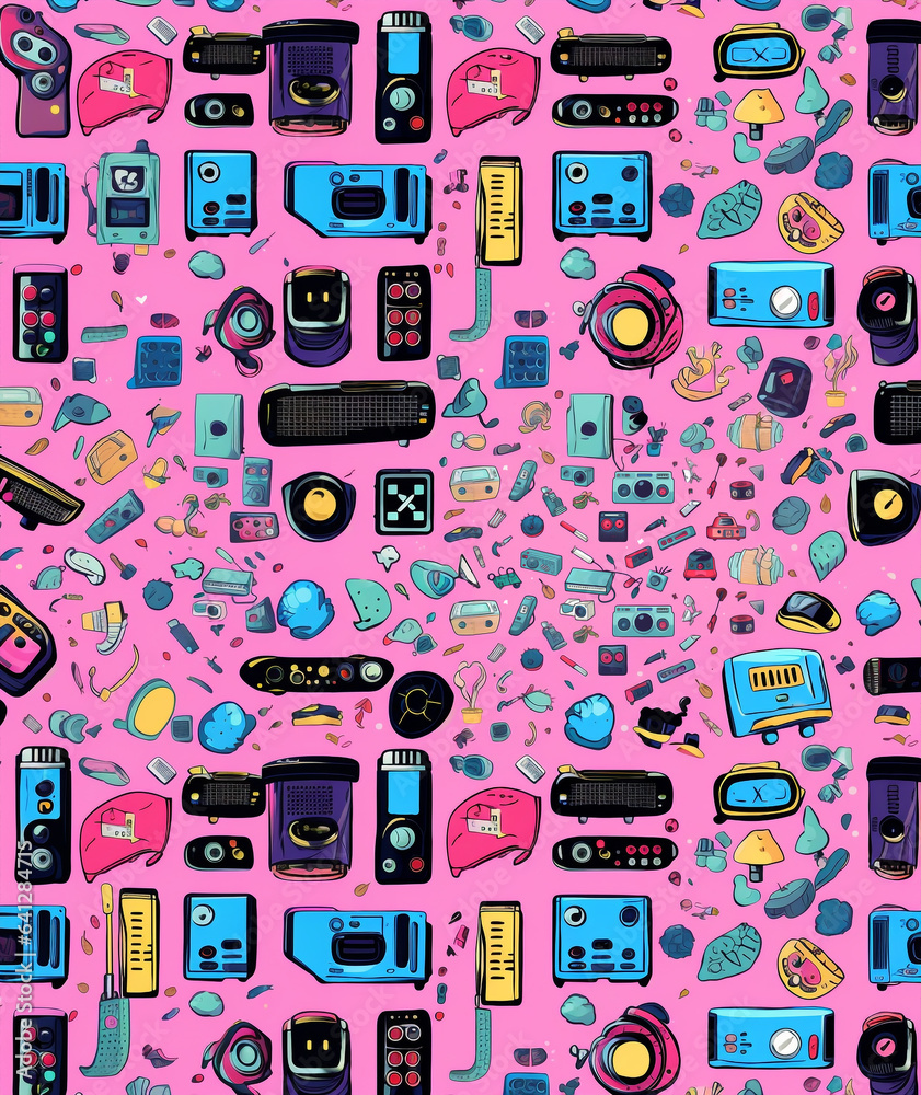 Generative ai seamless retro abstract shapes background 80s 90s vibes ...