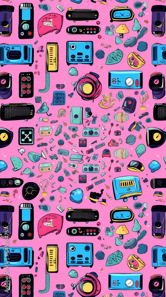 Generative ai seamless retro abstract shapes background 80s 90s vibes ...