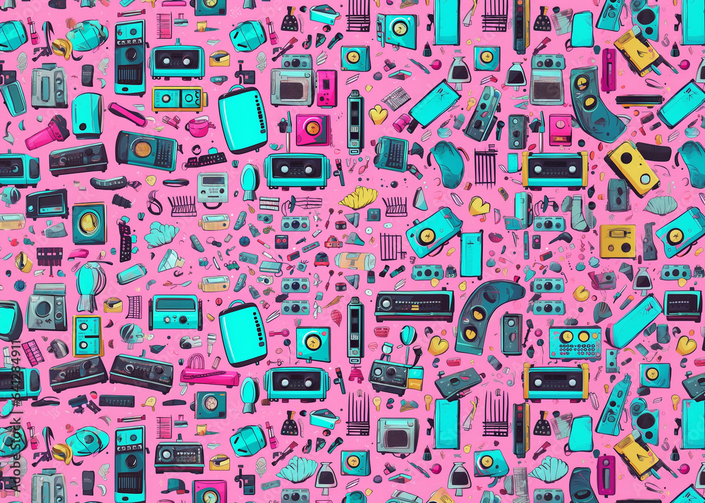 Generative ai seamless retro abstract shapes background 80s 90s vibes ...