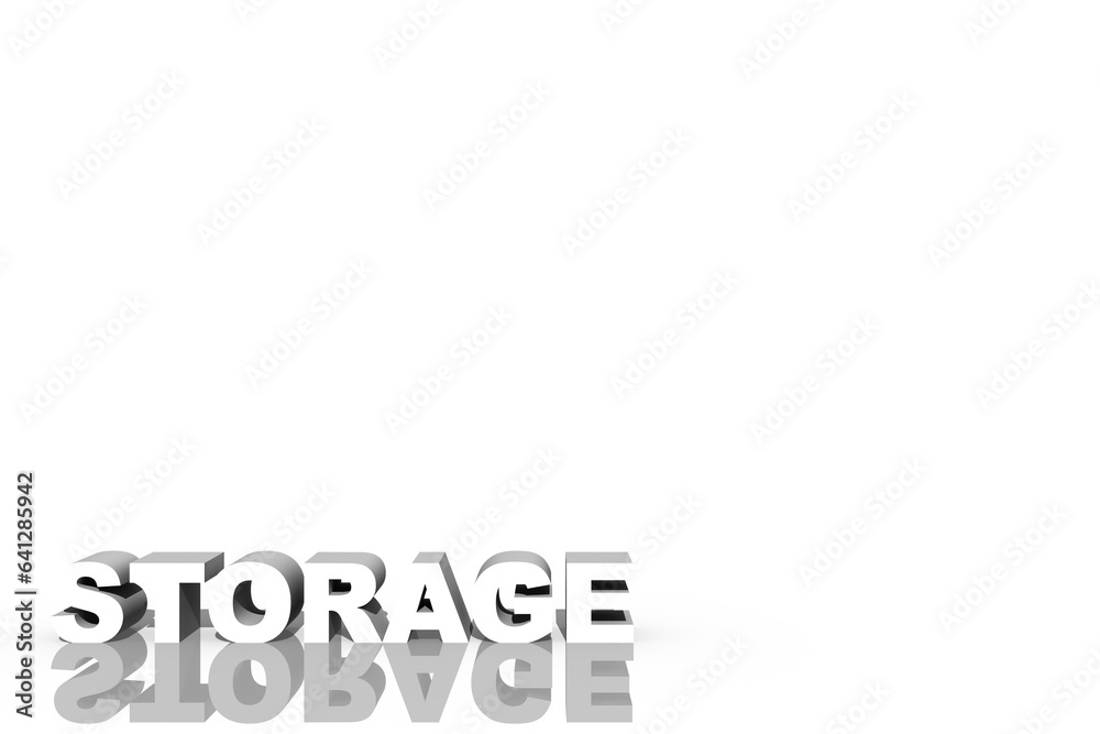Digital png storage text in 3d white letters reflected on transparent ...