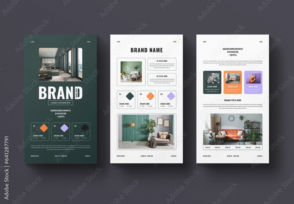 Interior Design Colorful Brand Sheets Layout Stock Template | Adobe Stock
