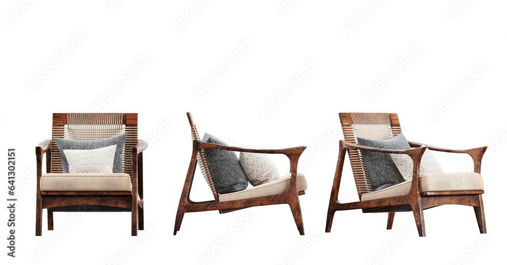 easy chair 3 different angle isolate from white background ,3D rendered ...