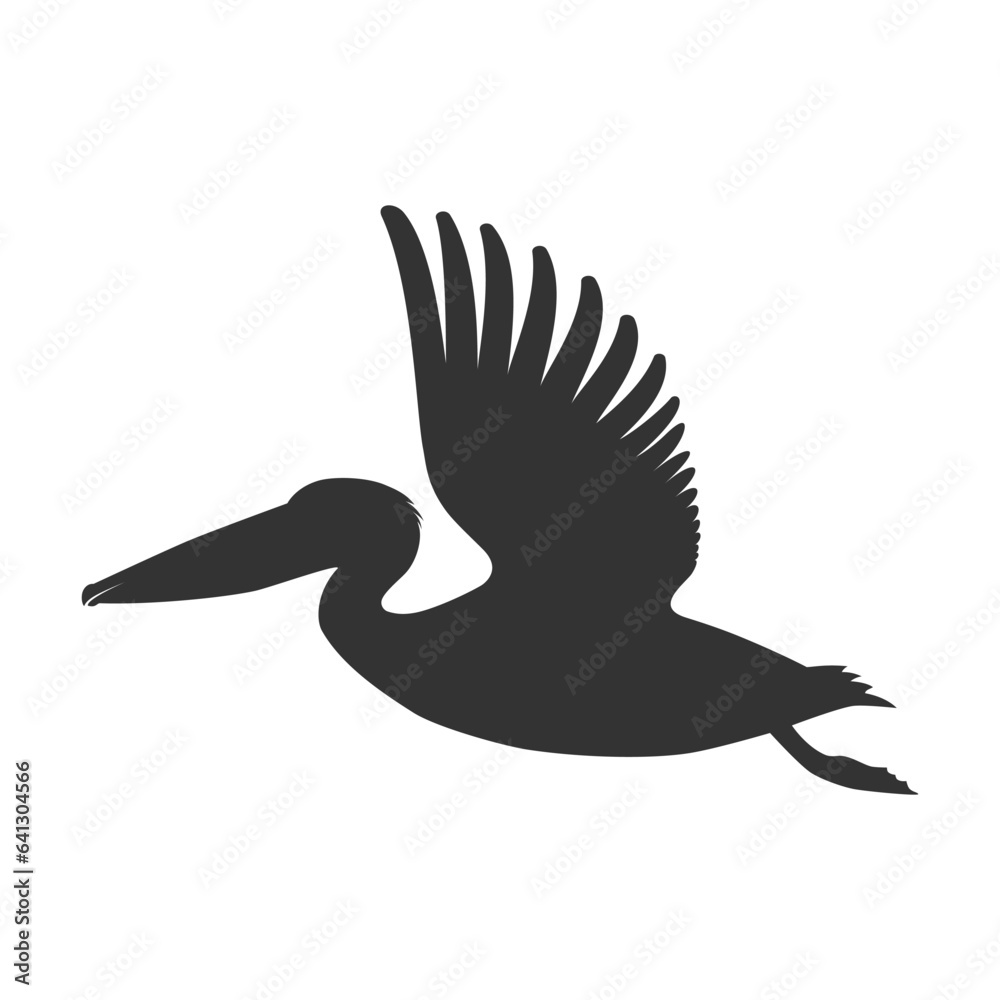 Pelican graphic icon. Flying pelican sign isolated on white background ...
