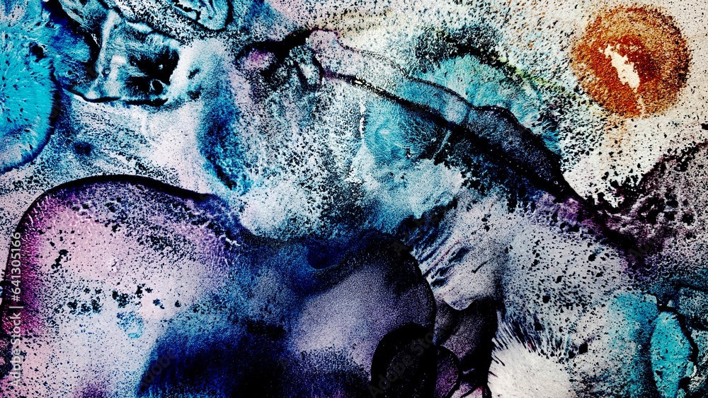 Ink, paint, abstract. Closeup of the painting. Acid paint color ...