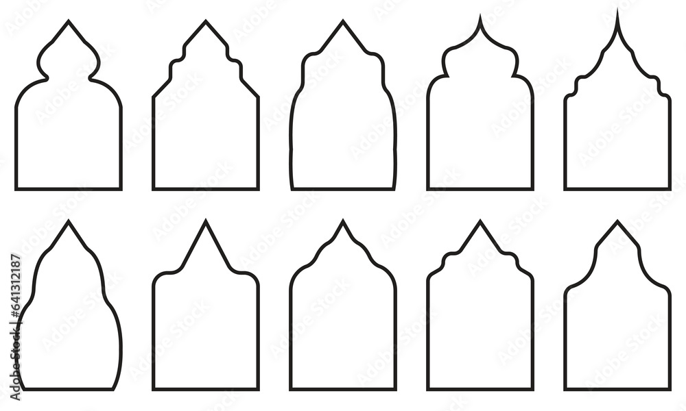 Set Arabic Arch Window and Doors. Islamic door, arabic door, mosque ...