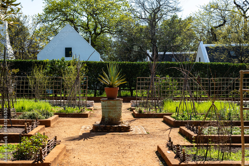 Garden at Babylonstoren, one of the oldest Cape Dutch farms. It has a ...