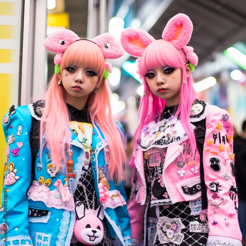 Girls dressed as anime characters or Harajuku, pose at a cosplay ...