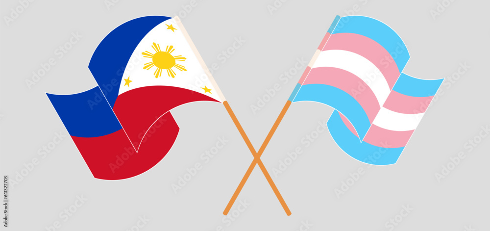 Crossed and waving flags of Transgender Pride and the Philippines Stock ...