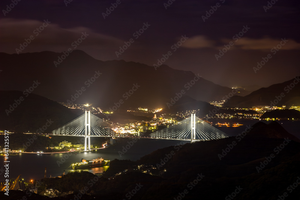 Megami Ohashi Bridge, spectacular elevated night view of Nagasaki ...
