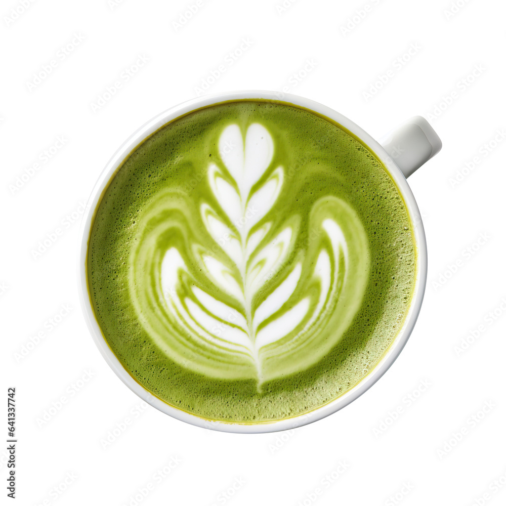 Matcha latte in white mug, isolated png with transparent background ...