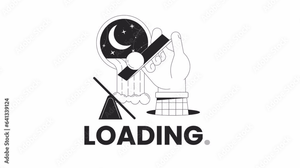 Surreal esoteric bw loading animation. Hand with gutter dropping sphere ... Surreal esoteric bw loading animation. Hand with gutter dropping sphere ...