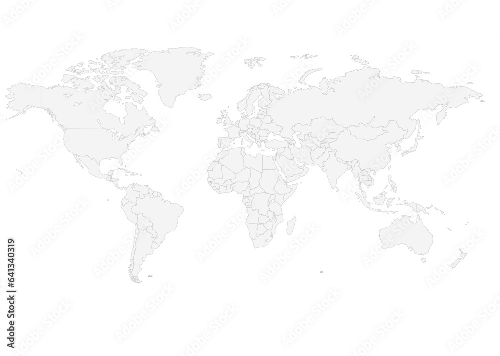 Detailed world map with borders of states. Isolated world map. Isolated ...